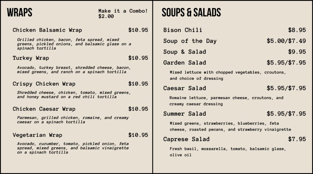 Restaurant Menu | Garden of the Gods Trading Post